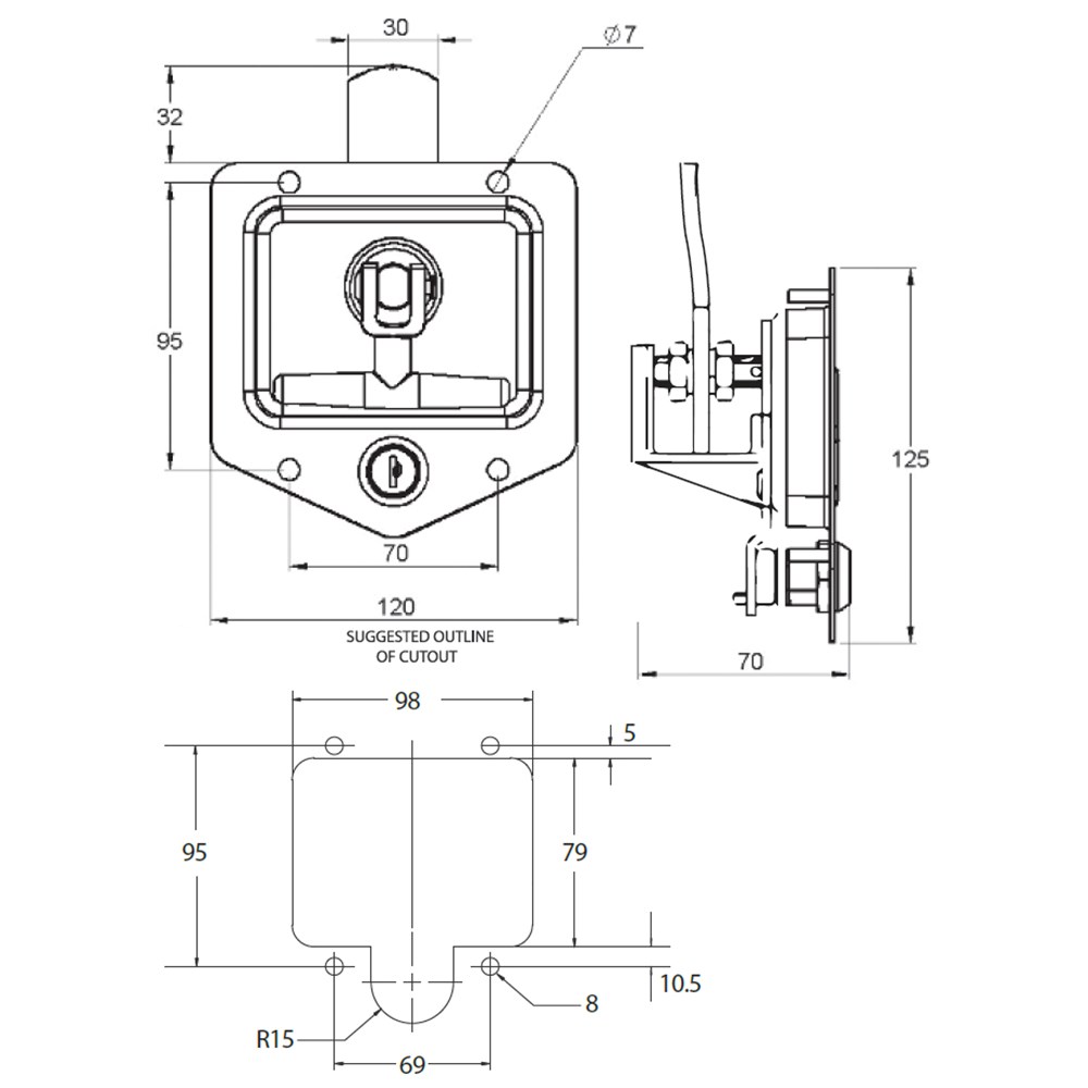 9/01503 Drop T Lock, H/D, Bent Tongue, locking, Polished S/S with ...